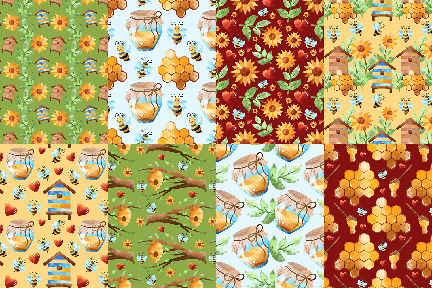 Bees Digital Papers, Bee Patterns, Cute Bees, Honey Pattern, Bee ...