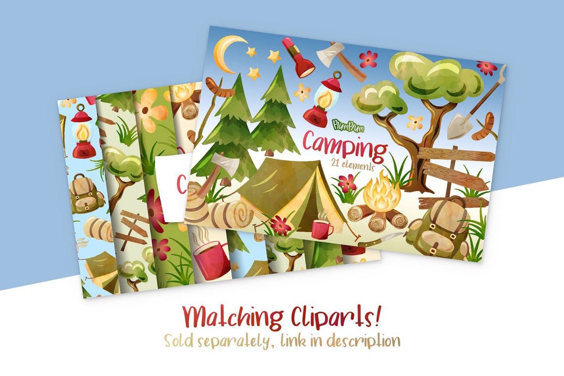 Camping Digital Papers, Camping Patterns, Camping Background, Summer ...