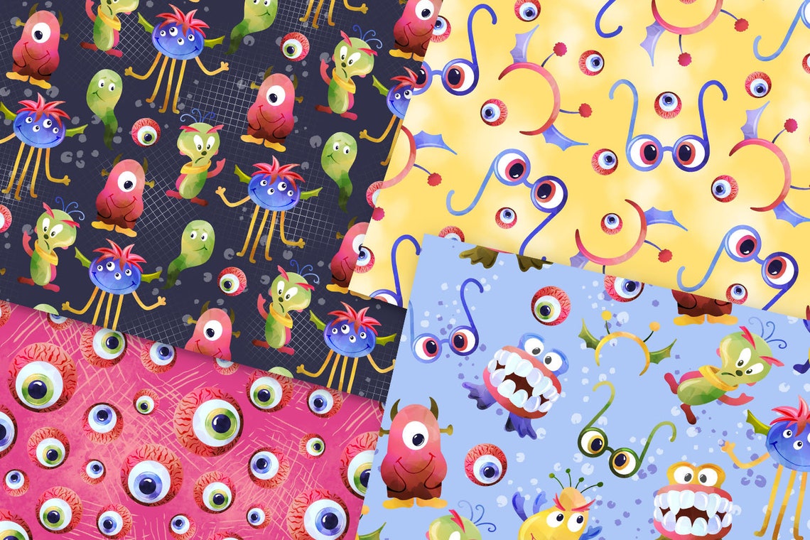 Monsters Digital Papers, Monsters Pattern, Monsters Graphics, Monster ...