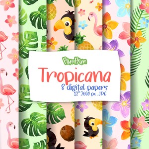 Tropical Digital Papers, Exotic Digital, Flamingo Digital, Toucan ...