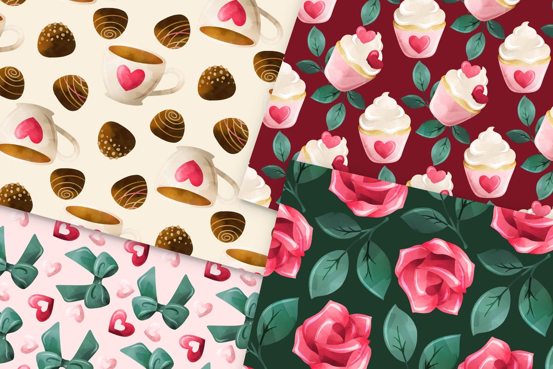 Valentines Digital Papers, Valentines Pattern, Heart Seamless, Seamless ...