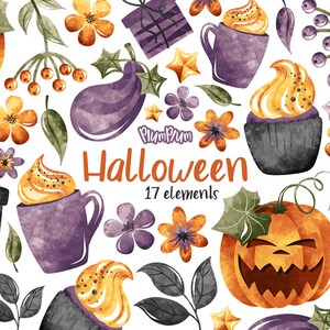 Halloween Watercolor Cliparts, Halloween Elements, Halloween Artwork ...