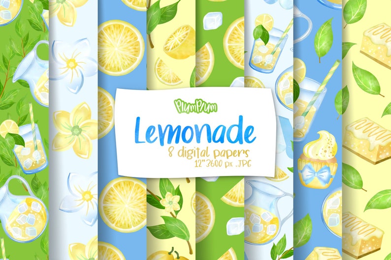 Lemonade Digital Paper, Lemon Pattern, Citrus Pattern, Digital ...