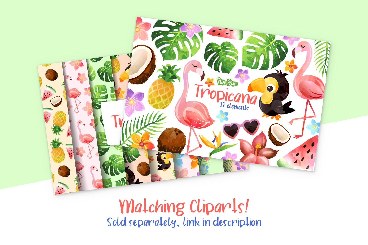 Tropical Digital Papers, Exotic Digital, Flamingo Digital, Toucan ...