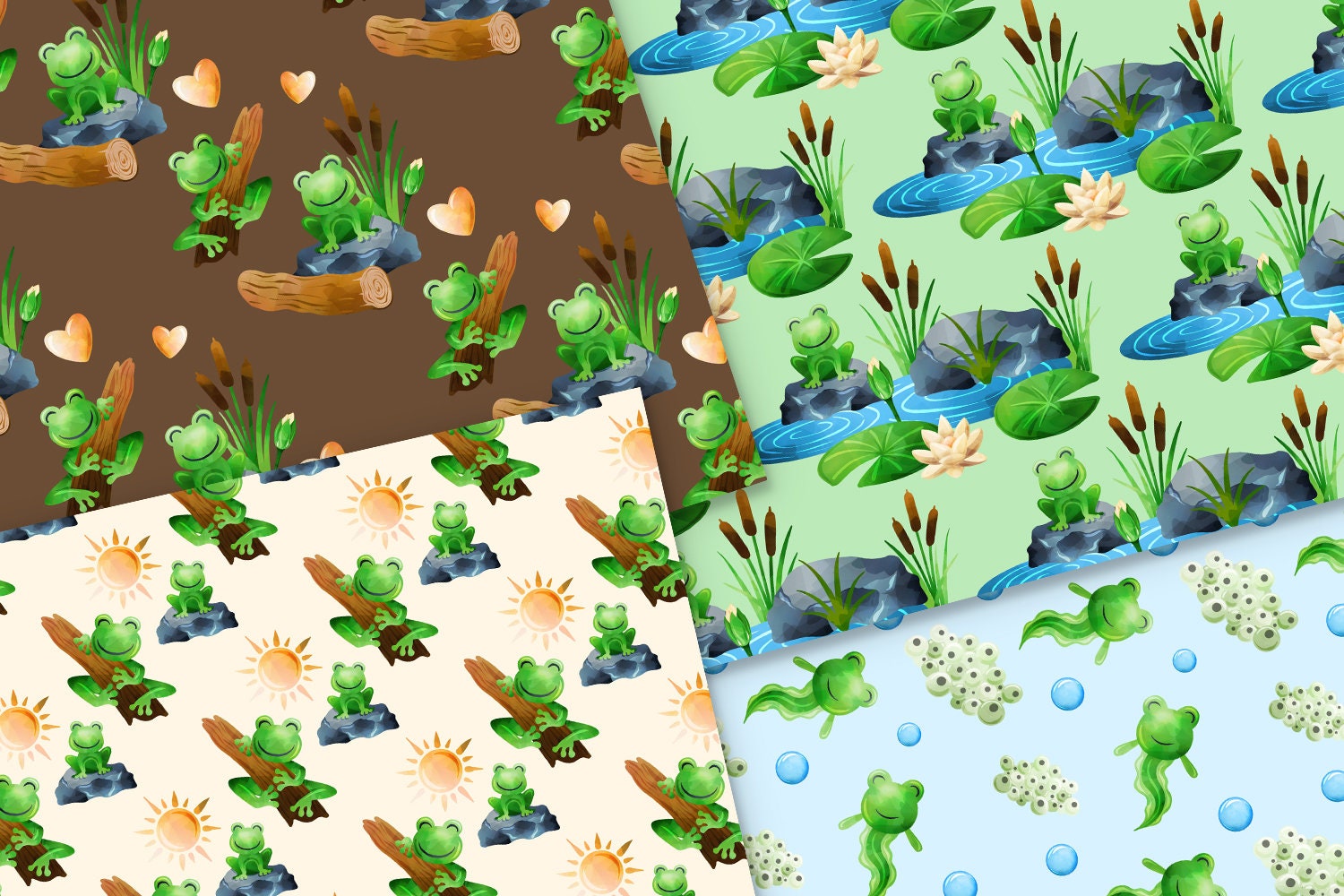 Frogs Digital Paper, Spring Digital Paper, Spring Graphics, Spring ...