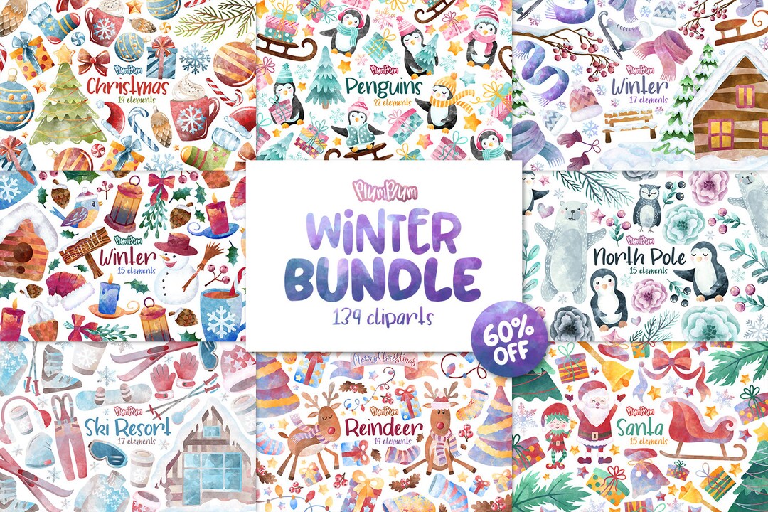 Winter Clipart Bundle, Watercolor Cliparts, Winter Cliparts, Christmas ...