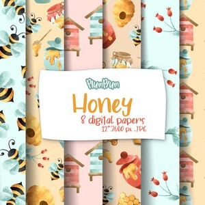 Honey Digital Papers, Bee Pattern, Honey Pattern, Bee Digital, Honey ...