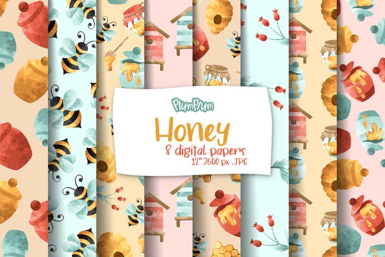 Honey Digital Papers, Bee Pattern, Honey Pattern, Bee Digital, Honey ...