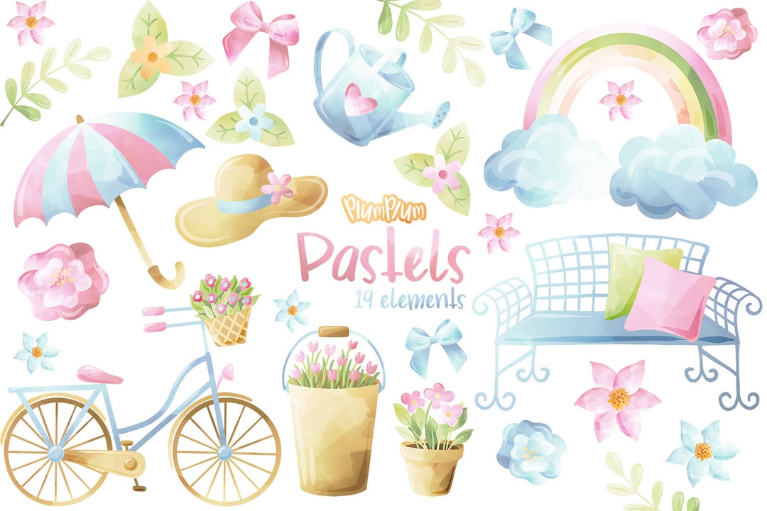 Pastel Clipart, Watercolor Clipart, Spring Graphics, Pastel Watercolor ...