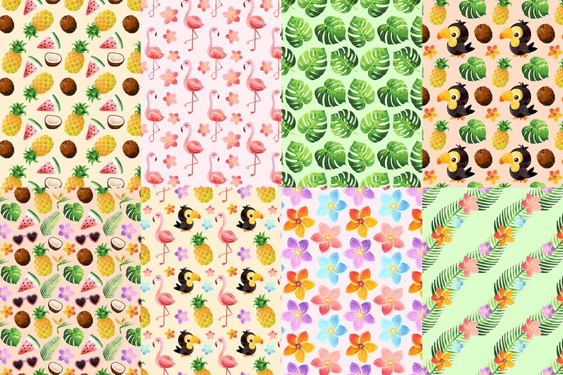 Tropical Digital Papers, Exotic Digital, Flamingo Digital, Toucan ...