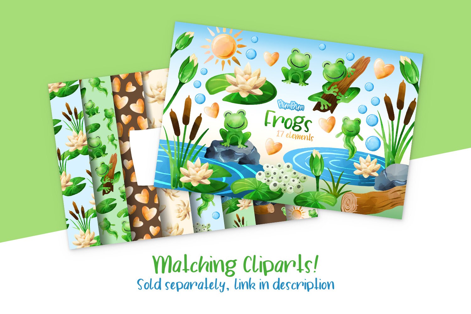 Frogs Digital Paper, Spring Digital Paper, Spring Graphics, Spring ...