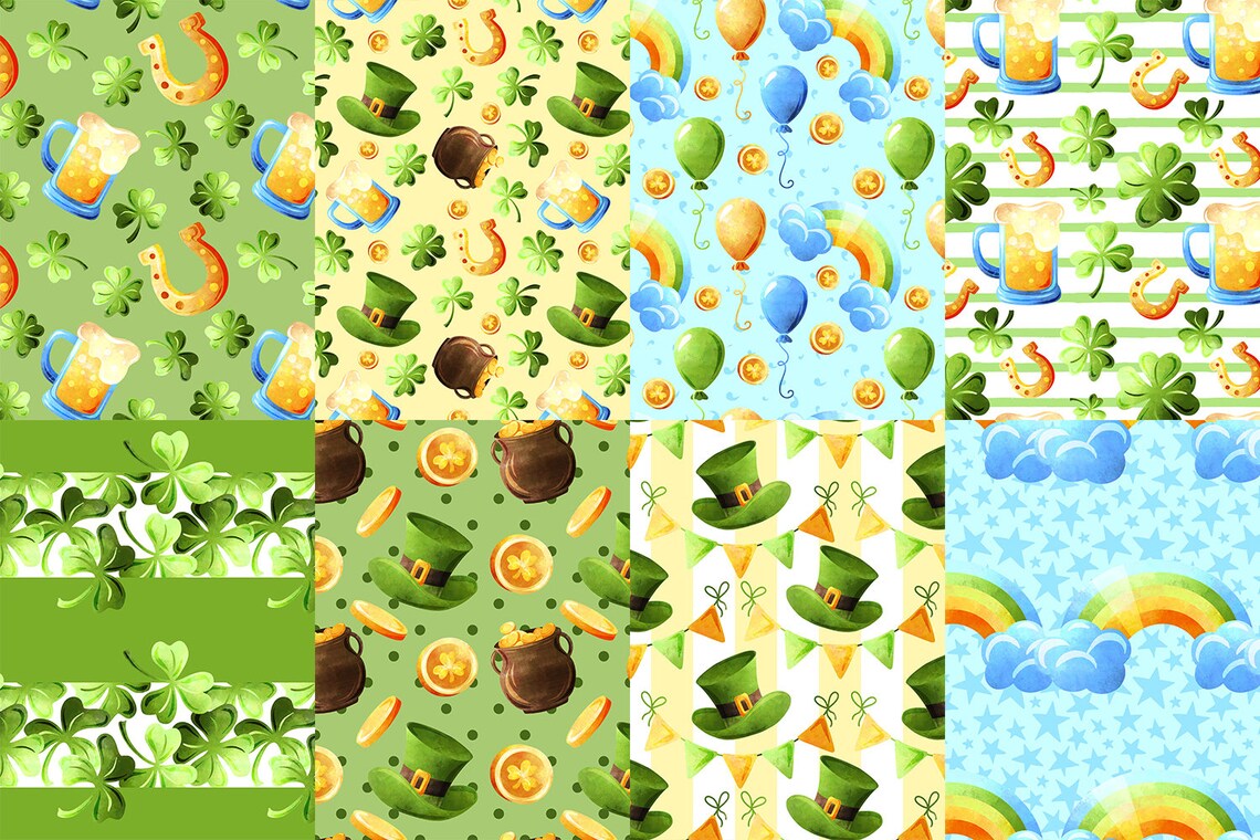Saint Patricks Day Digital Papers, Shamrock Pattern, Spring Digital ...