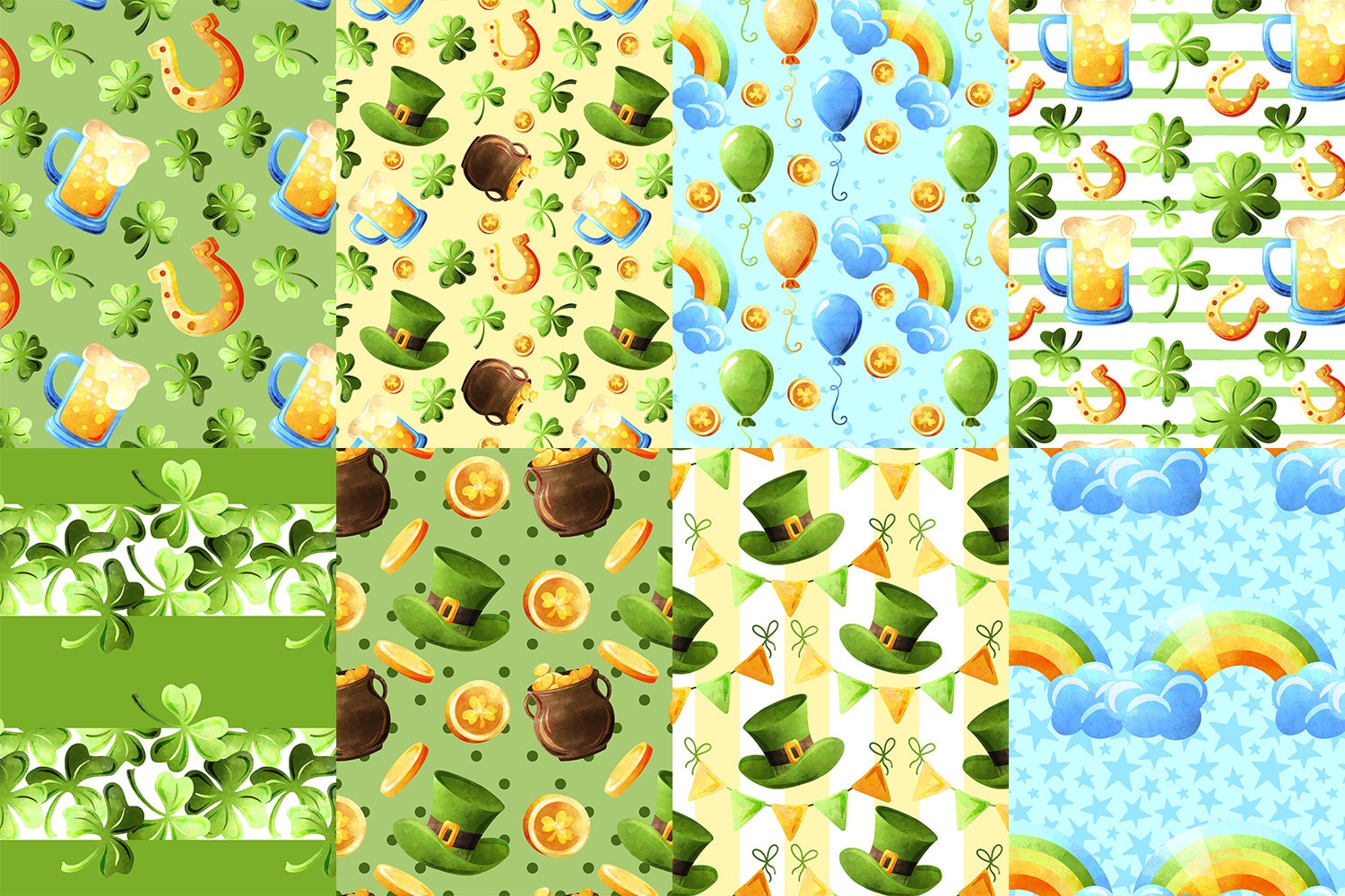 Saint Patricks Day Digital Papers, Shamrock Pattern, Spring Digital ...