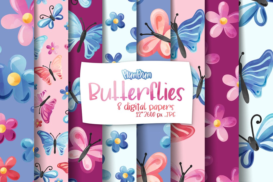 Butterflies Digital Paper, Spring Digital Paper, Spring Graphics ...