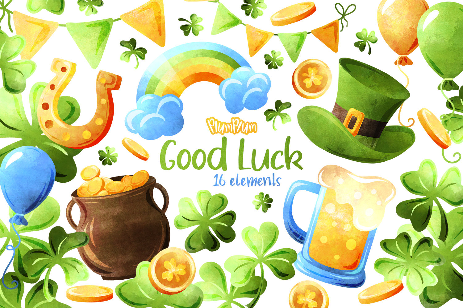 Saint Patricks Day Clipart, Shamrock Clipart, Spring Graphics, Rainbow ...