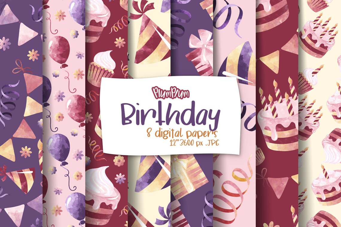 Birthday Digital Paper, Birthday Patterns, Party Digital, Birthday ...
