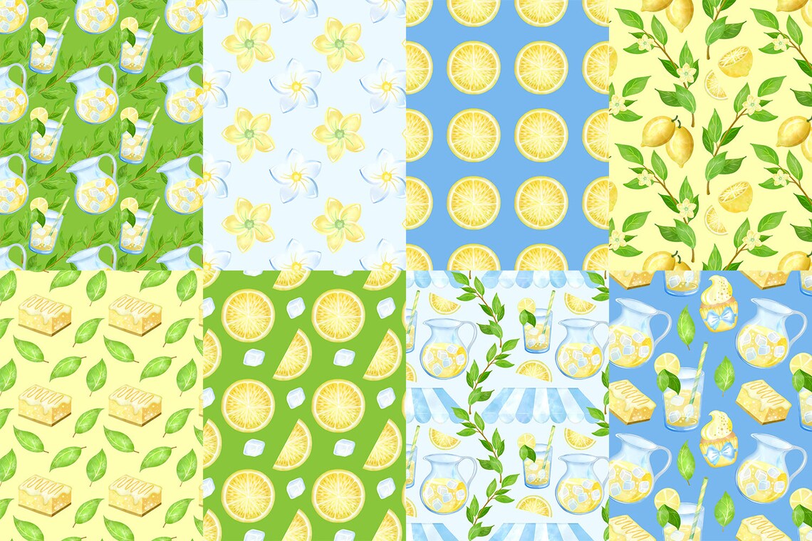 Lemonade Digital Paper, Lemon Pattern, Citrus Pattern, Digital ...