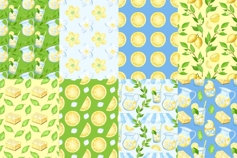 Lemonade Digital Paper, Lemon Pattern, Citrus Pattern, Digital ...