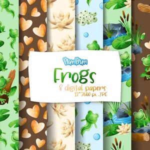 Frogs Digital Paper, Spring Digital Paper, Spring Graphics, Spring ...