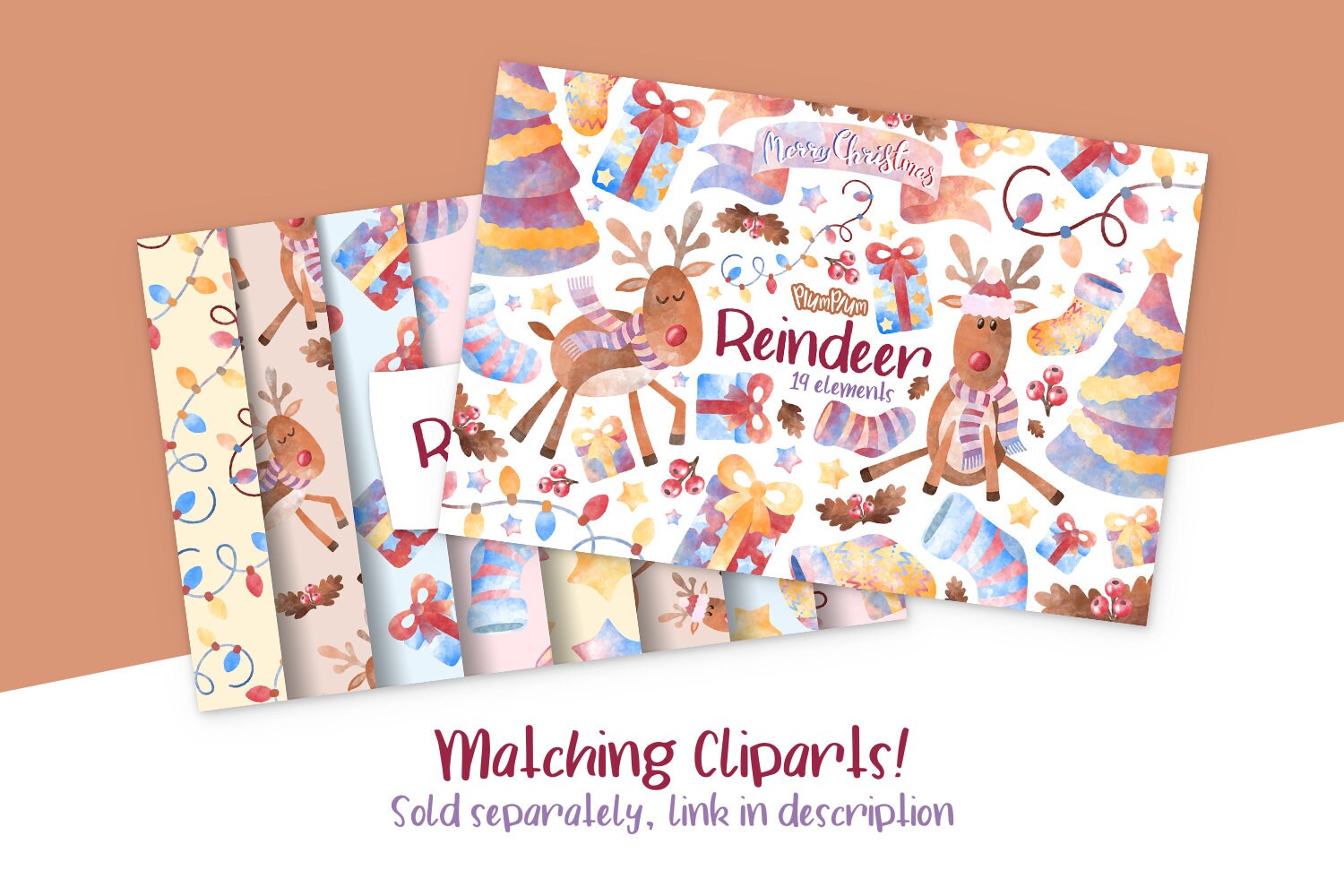Reindeer Digital Papers, Christmas Patterns, Digital Background ...