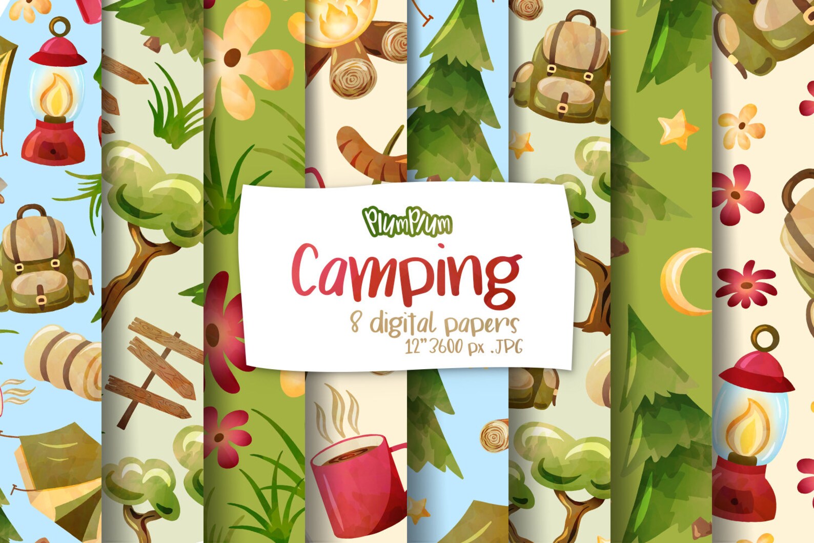 Camping Digital Papers, Camping Patterns, Camping Background, Summer ...