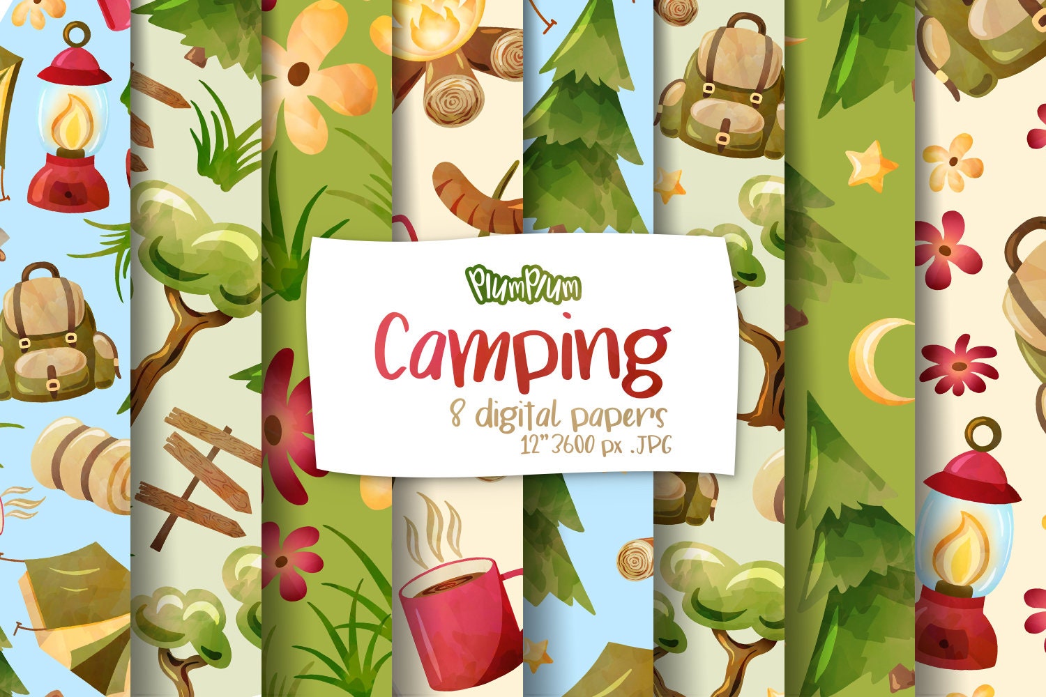 Camping Digital Papers, Camping Patterns, Camping Background, Summer ...