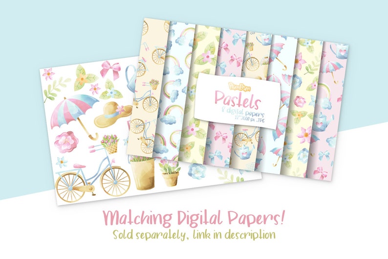 Pastel Clipart, Watercolor Clipart, Spring Graphics, Pastel Watercolor ...