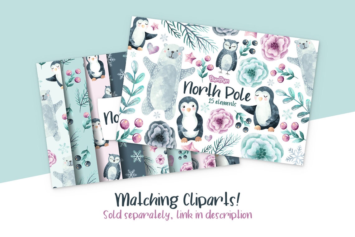 Winter Animals Digital Paper, Christmas Digital, Cute Animals, Penguins ...