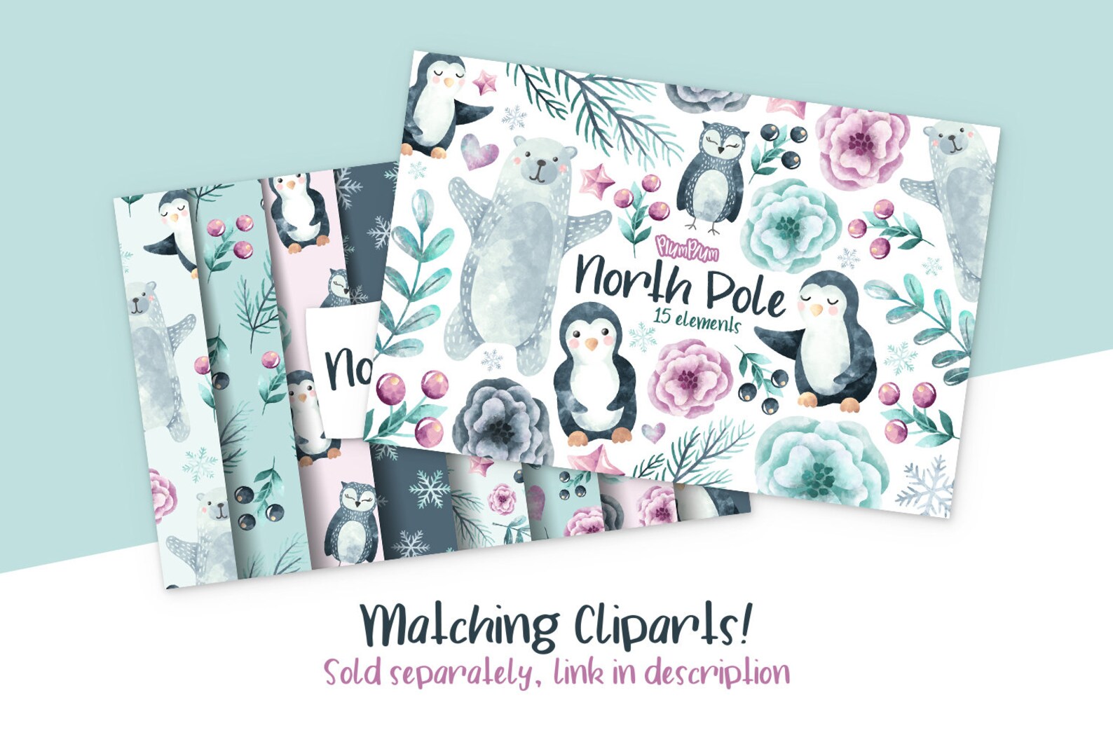 Winter Animals Digital Paper, Christmas Digital, Cute Animals, Penguins ...
