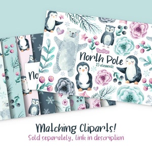 Winter Animals Digital Paper, Christmas Digital, Cute Animals, Penguins ...