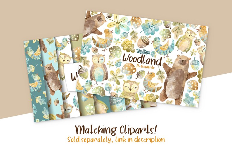 Woodland Digital Papers, Cute Animals, Surface Patterns, Fall Digital ...