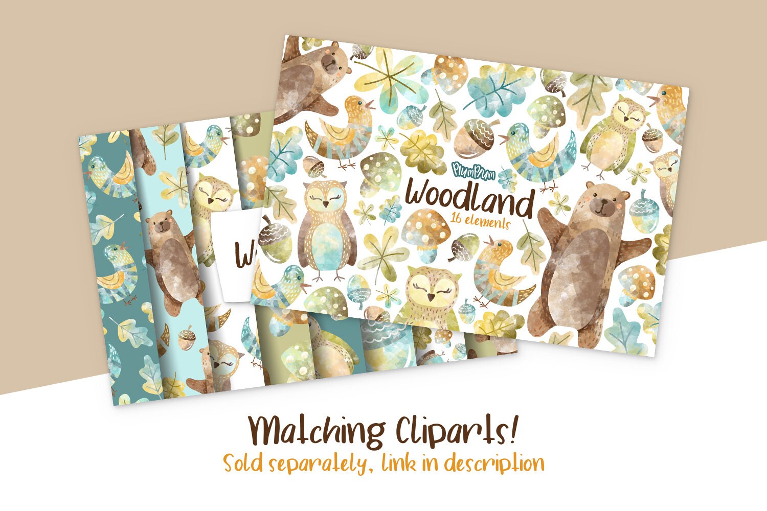 Woodland Digital Papers, Cute Animals, Surface Patterns, Fall Digital ...