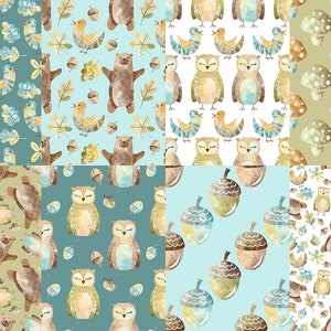 Woodland Digital Papers, Cute Animals, Surface Patterns, Fall Digital ...
