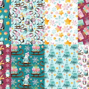 Cute Penguins Digital Papers, Penguin Pattern, Cute Animals, Winter ...