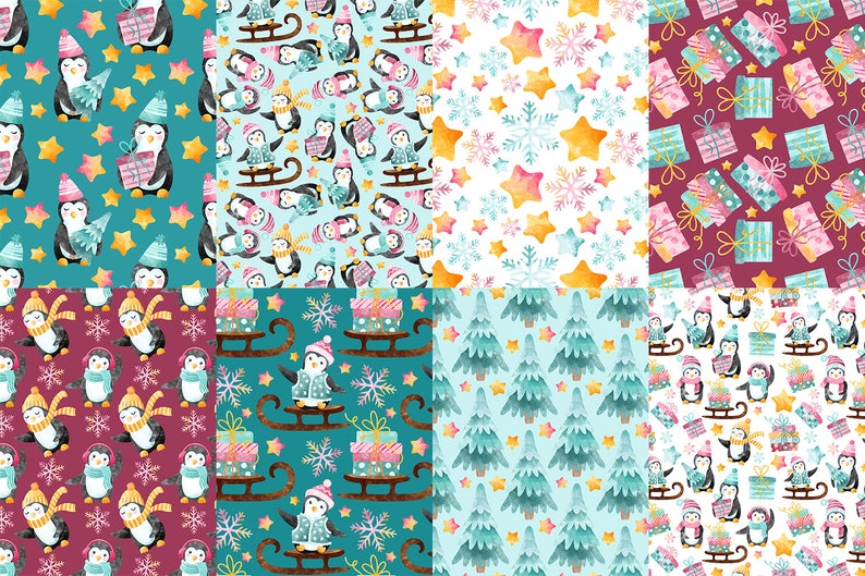 Cute Penguins Digital Papers Penguin Pattern Cute Animals | Etsy