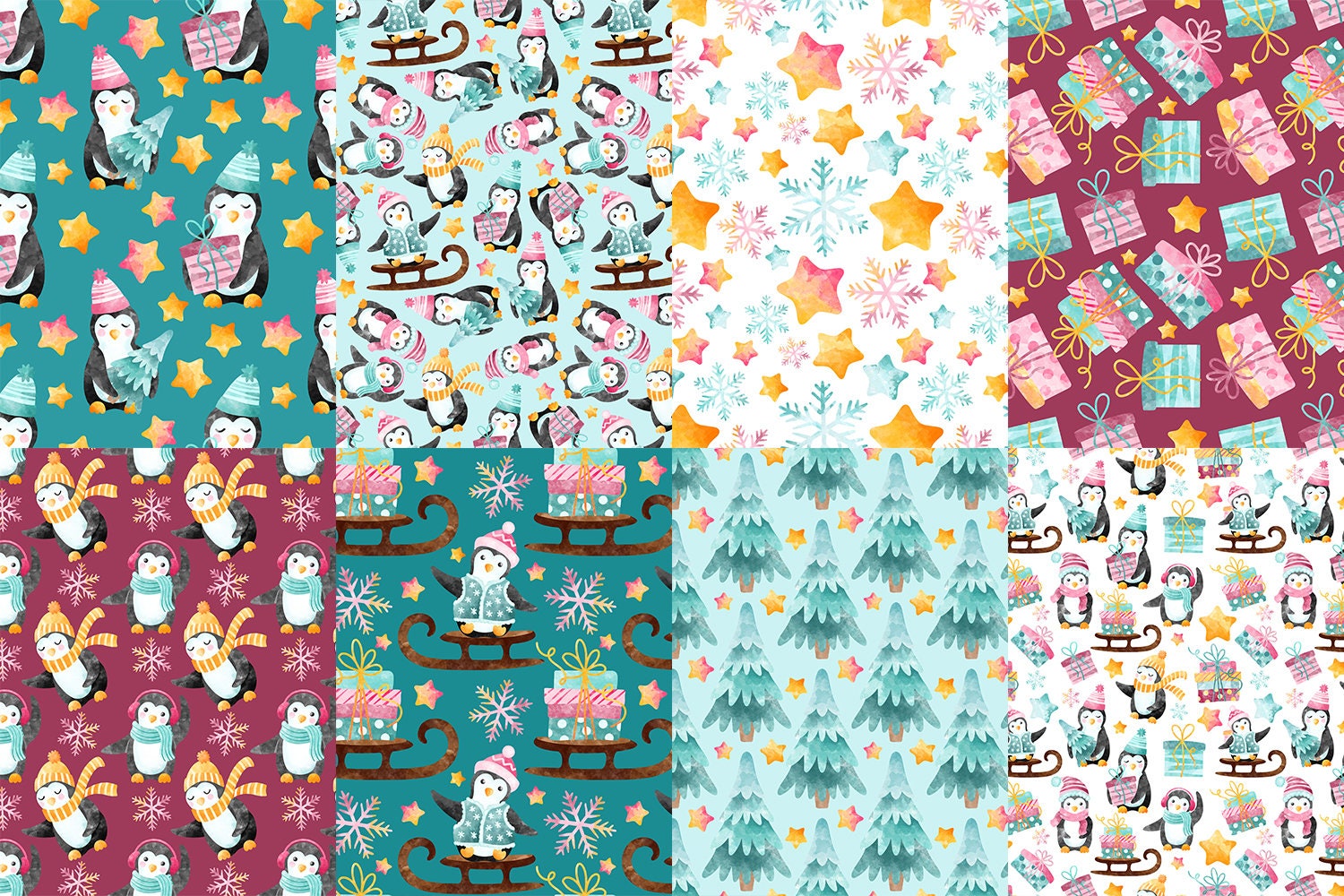 Cute Penguins Digital Papers, Penguin Pattern, Cute Animals, Winter ...