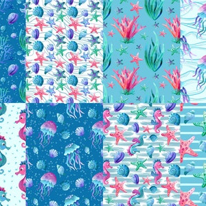Ocean Digital Paper, Sea Life Pattern, Watercolor Sealife, Ocean ...