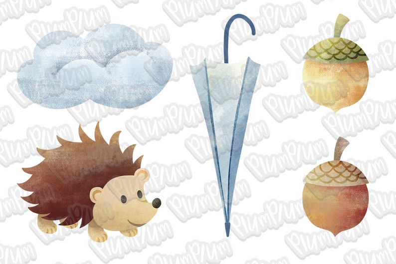 Autumn Watercolor Cliparts, Fall Clipart Set, Hand Drawn Clipart, Cute ...
