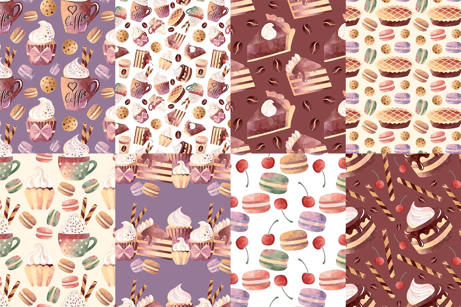 Sweets Digital Papers, Pastry Patterns, Digital Background, Seamless ...