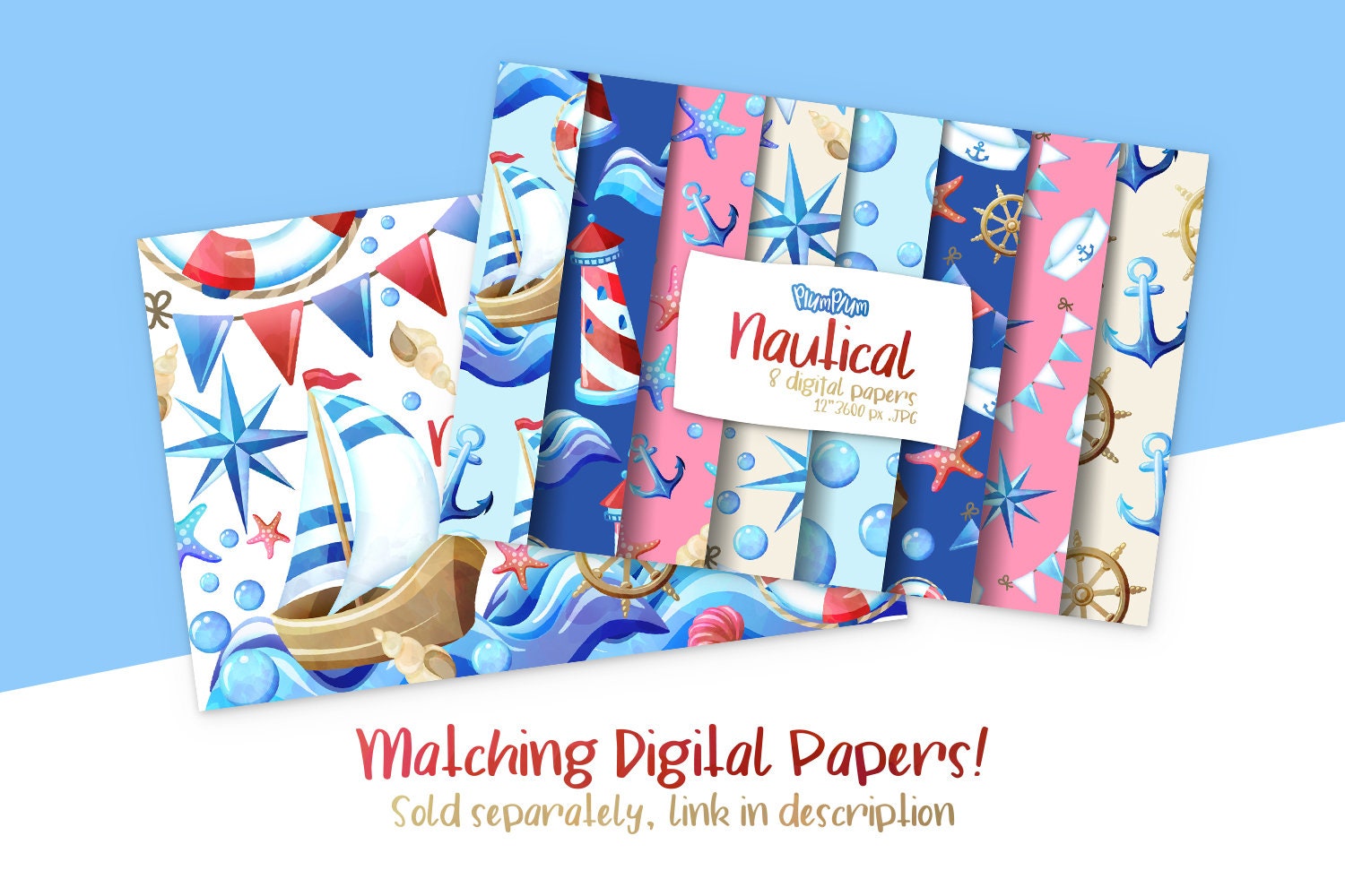 Nautical Watercolor Cliparts, Summer Clipart, Vacation Clipart ...