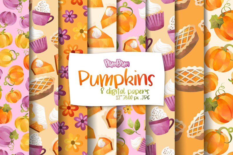 Pumpkins Digital Papers, Pumpkin Patterns, Autumn Seamless, Fall ...
