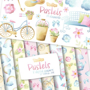 Pastel Digital Paper, Spring Pattern, Seamless Pattern, Spring Graphics ...