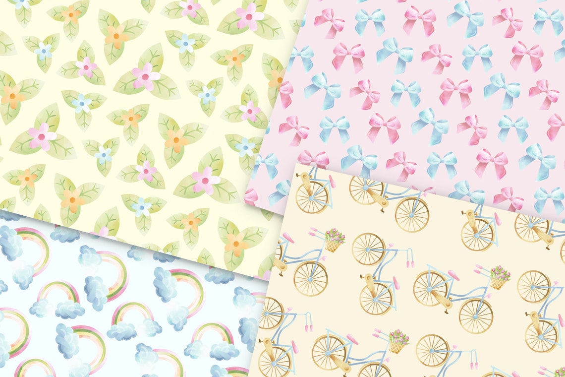 Pastel Digital Paper, Spring Pattern, Seamless Pattern, Spring Graphics ...
