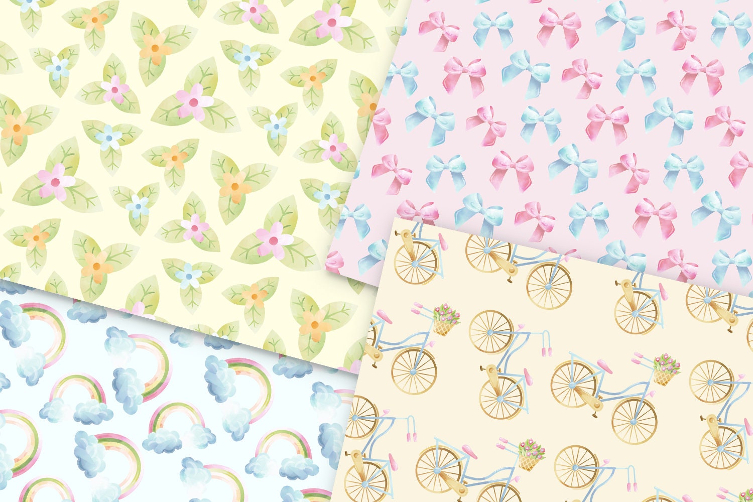 Pastel Digital Paper, Spring Pattern, Seamless Pattern, Spring Graphics ...