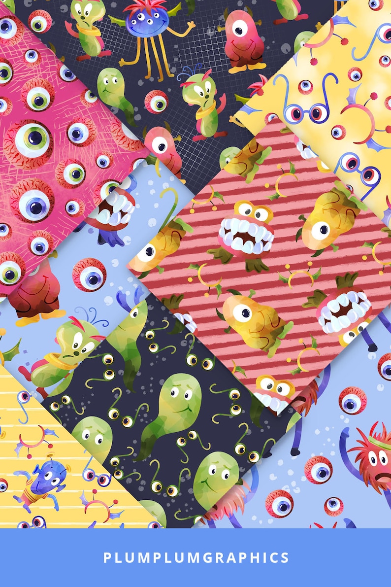 Monsters Digital Papers, Monsters Pattern, Monsters Graphics, Monster ...