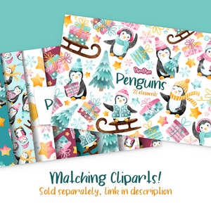 Cute Penguins Digital Papers, Penguin Pattern, Cute Animals, Winter ...