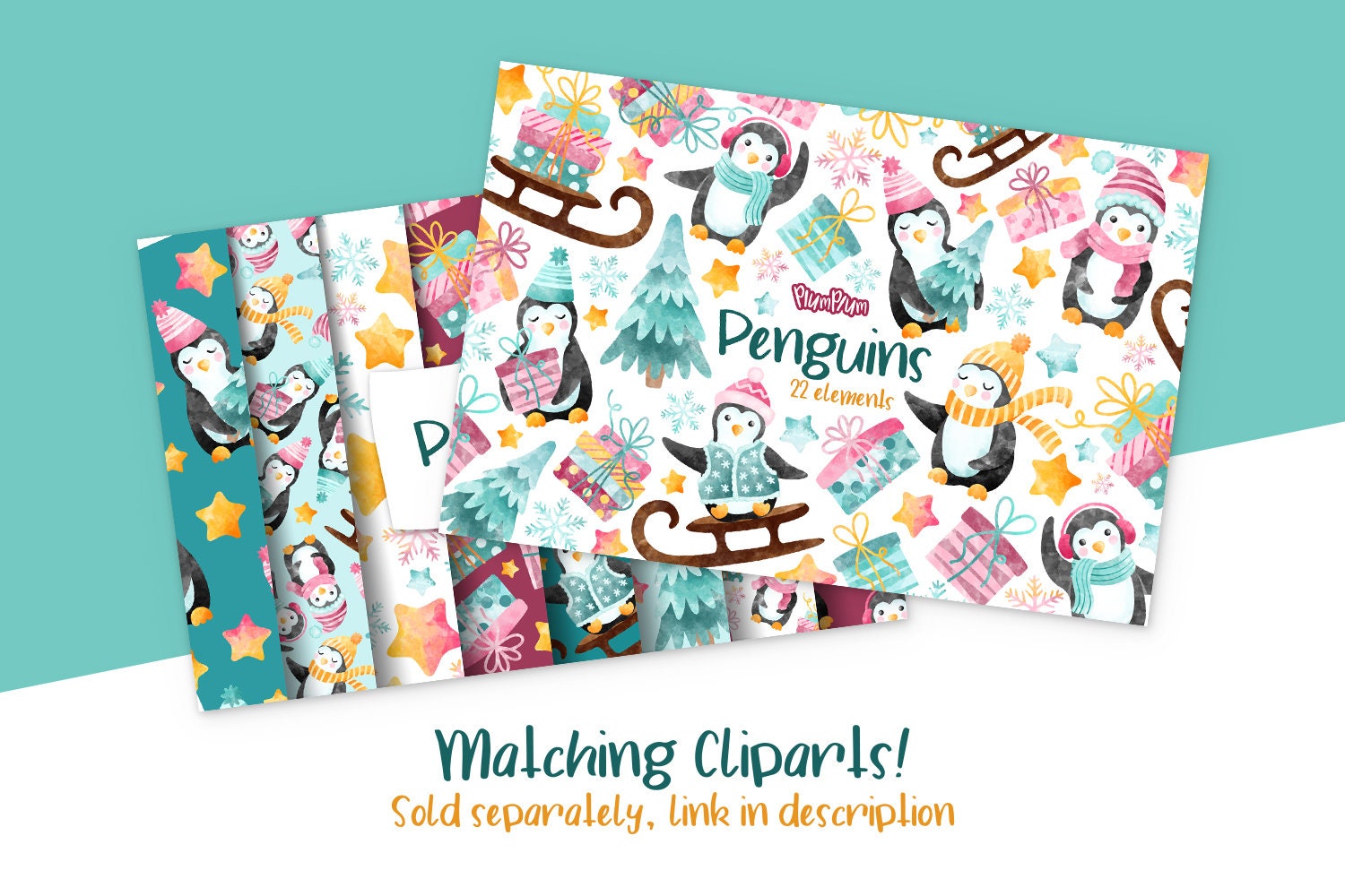 Cute Penguins Digital Papers, Penguin Pattern, Cute Animals, Winter ...