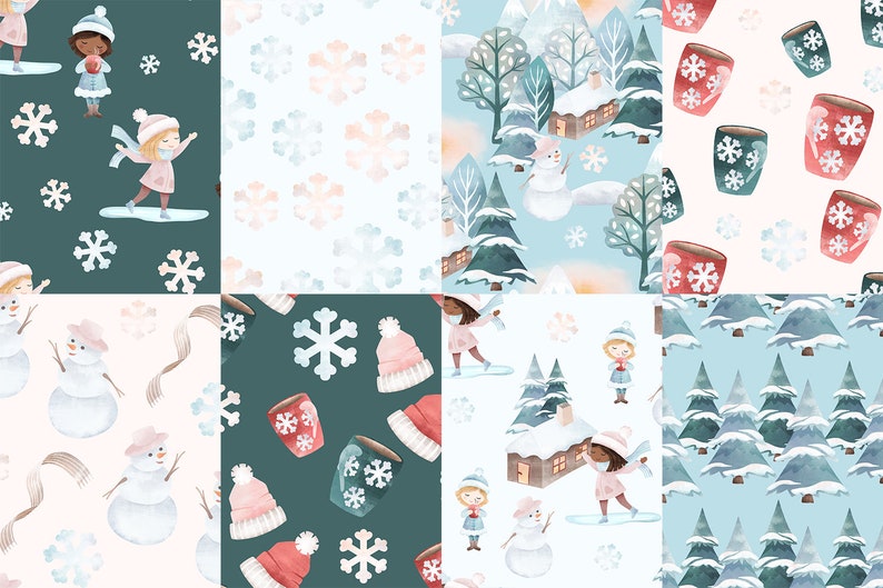 Winter Digital Papers, Winter Watercolor, Winter Patterns, Winter Girl ...