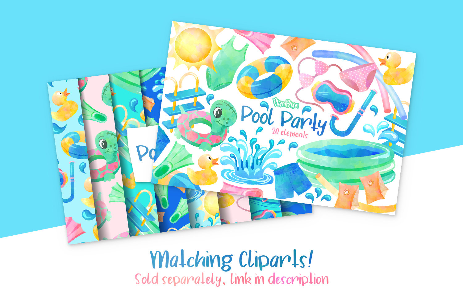Pool Party Digital Papers, Vacation Graphics, Swimming Patterns ...