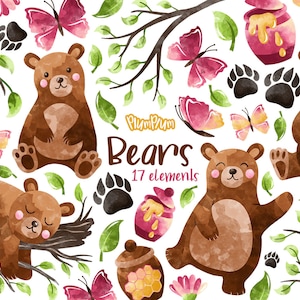 Bears Watercolor Clipart Cute Bears Cute Animals Spring - Etsy